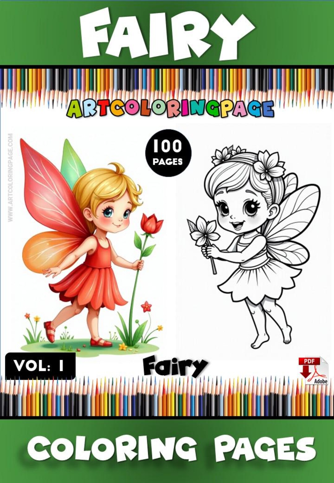 Fairy Coloring Book: 100 Printable Pages, Enchanted Designs (PDF ...