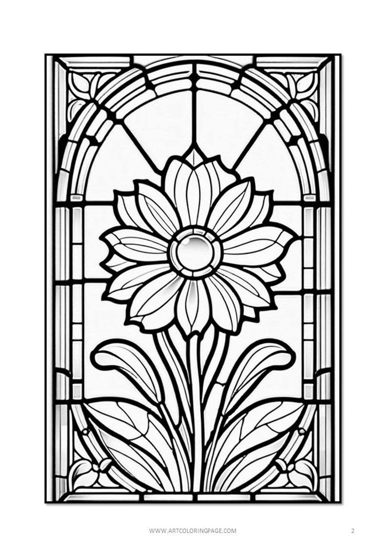 Stained Glass Flowers Coloring Pages: 100 Floral Window Templates ...