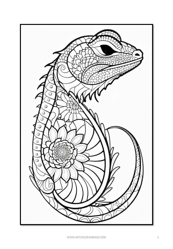 Lizard Mandala Coloring Book: 100 Pages of Animal Designs (digital ...
