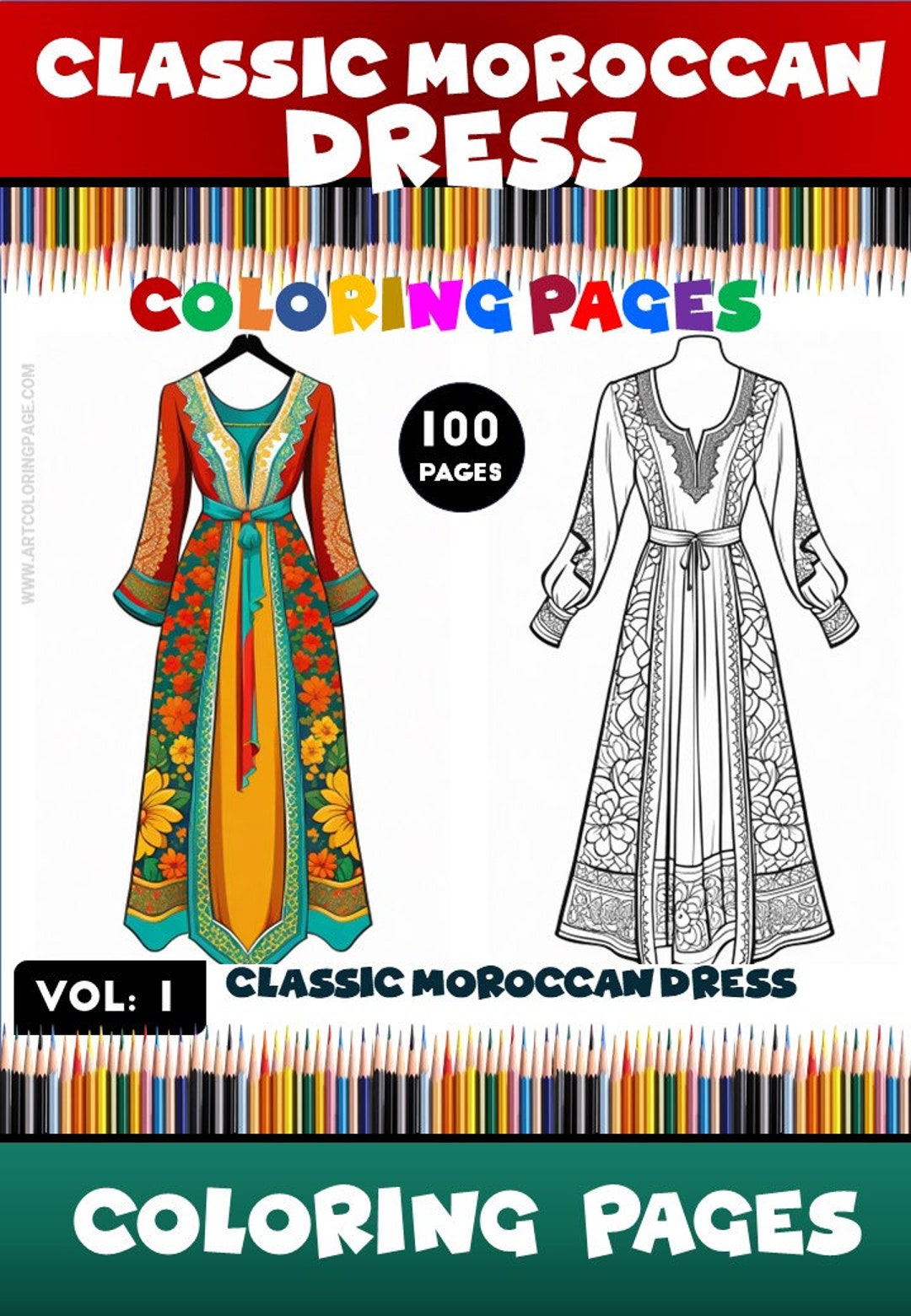Moroccan Dress Coloring Pages: Caftan Robe Templates (digital Download ...