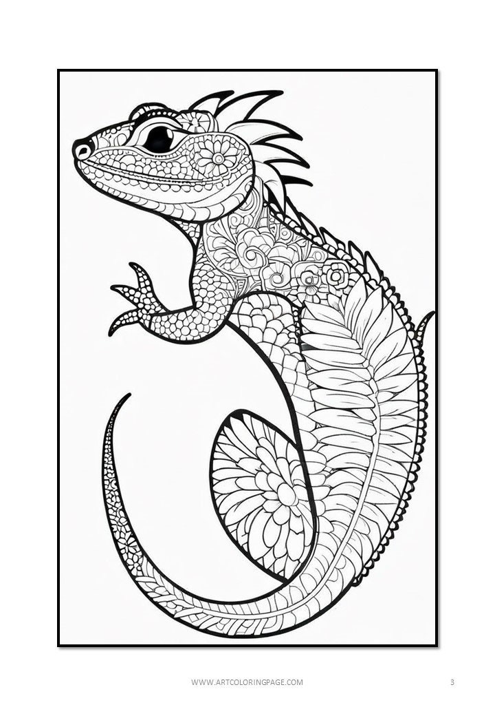 Lizard Mandala Coloring Book: 100 Pages of Animal Designs (digital ...