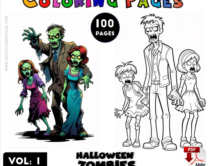 Skelly Zombie Halloween Coloring Page Set | Digital Download Coloring ...