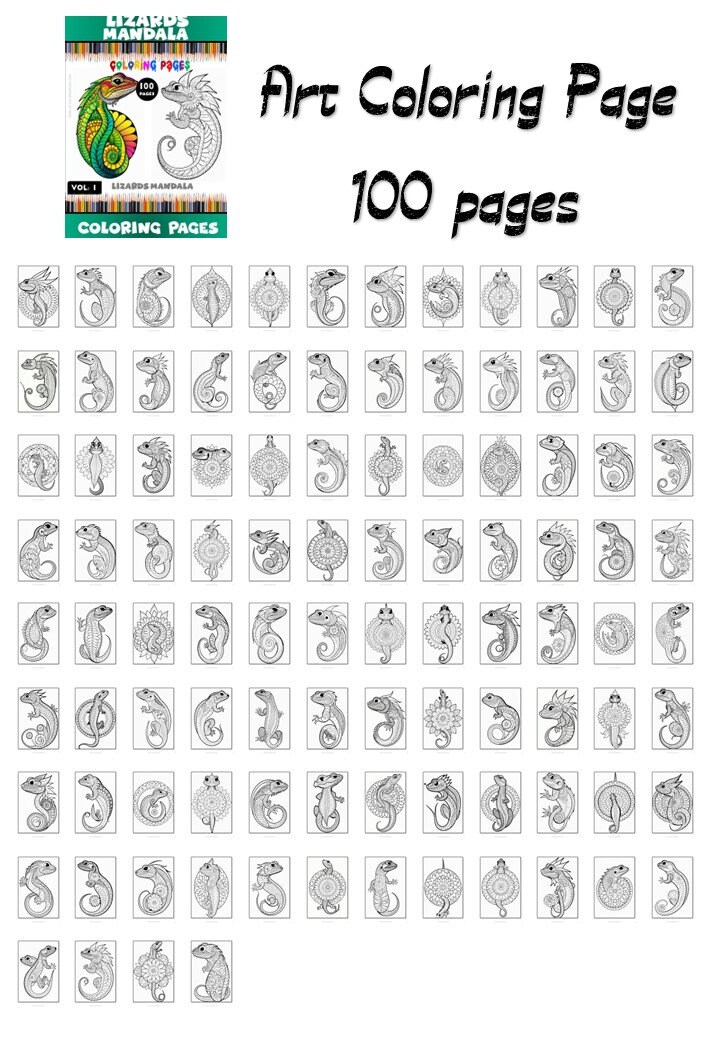 Lizard Mandala Coloring Book: 100 Pages of Animal Designs (digital ...