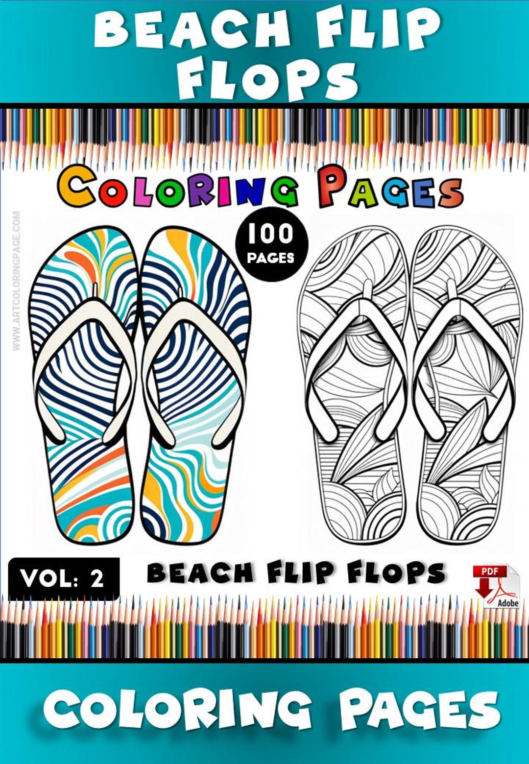 Step Into Serenity: Flip Flop Coloring Page Vol 2! - Summer Beach Flip ...