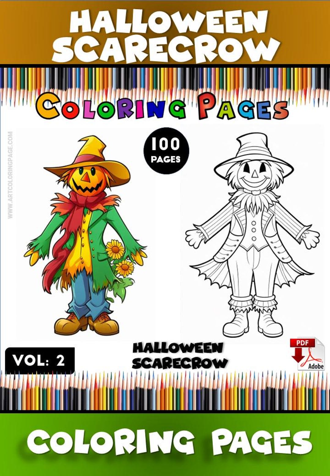 Halloween Scarecrow Coloring Pages: 100 Spooky Designs (PDF Download ...