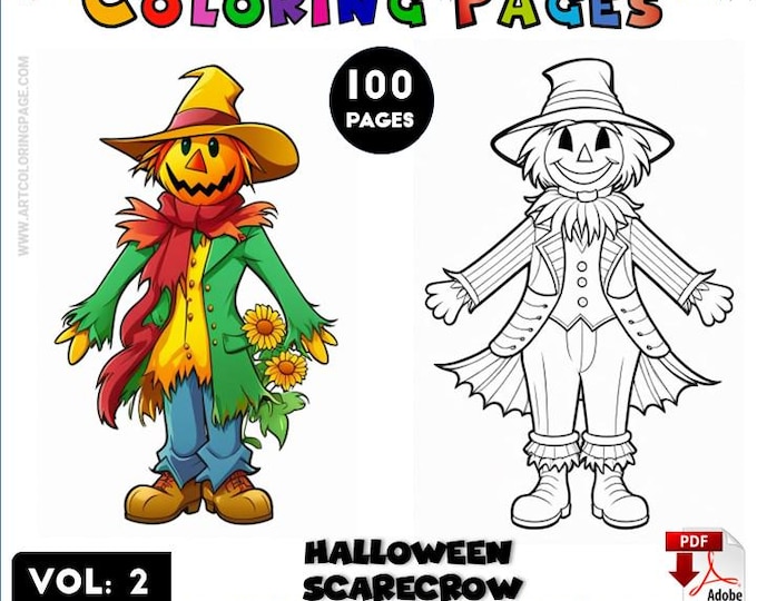 Scarecrow Halloween Coloring Page, Pdf Picture, Digital, Coloring Page ...