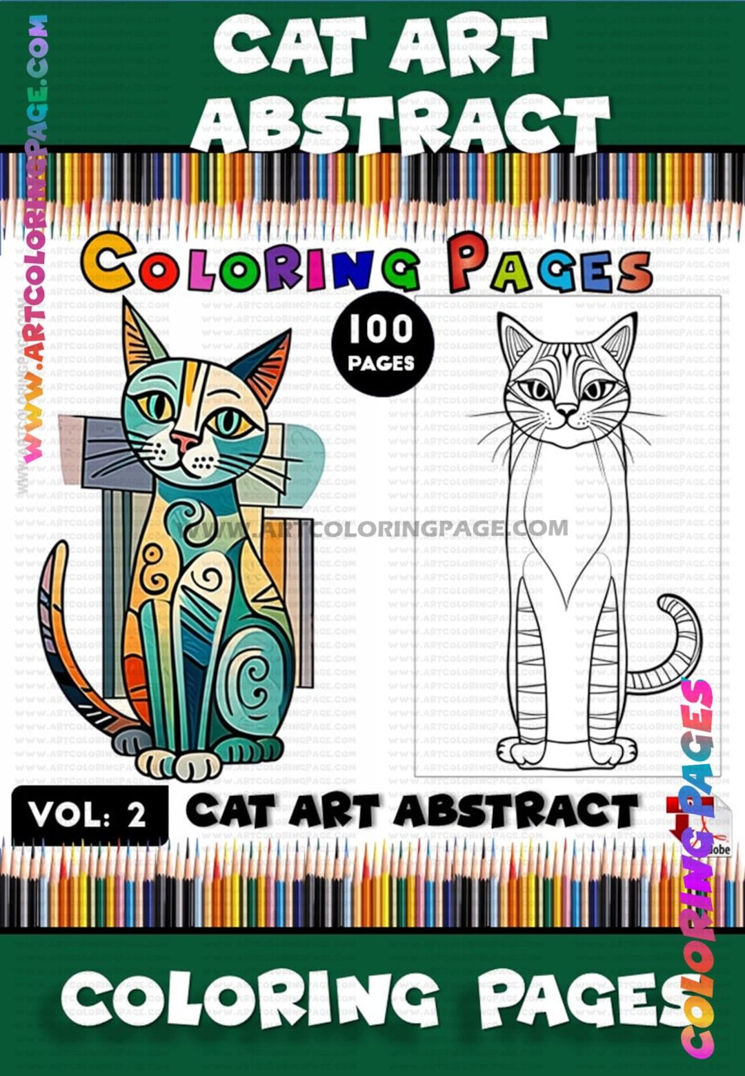 Abstract Cat Art Coloring Pages Vol: 2 - Etsy