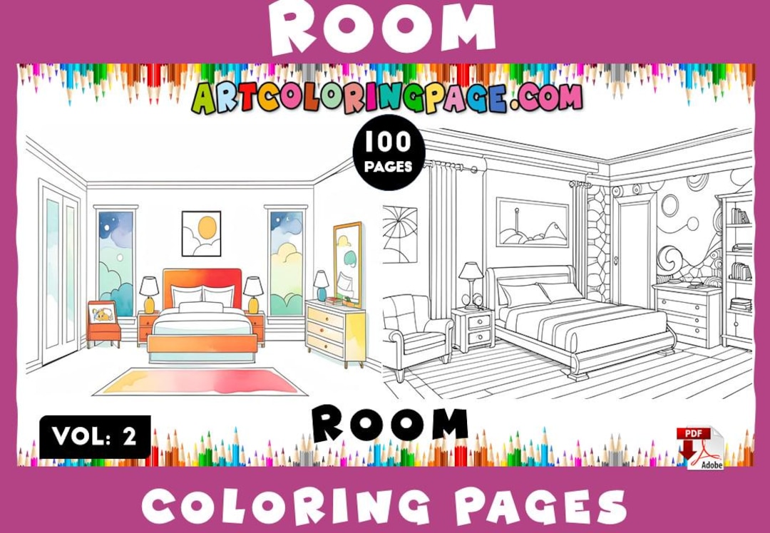 Transform Your Space With Room Coloring Sheets VOL 2 Bedroom Coloring ...