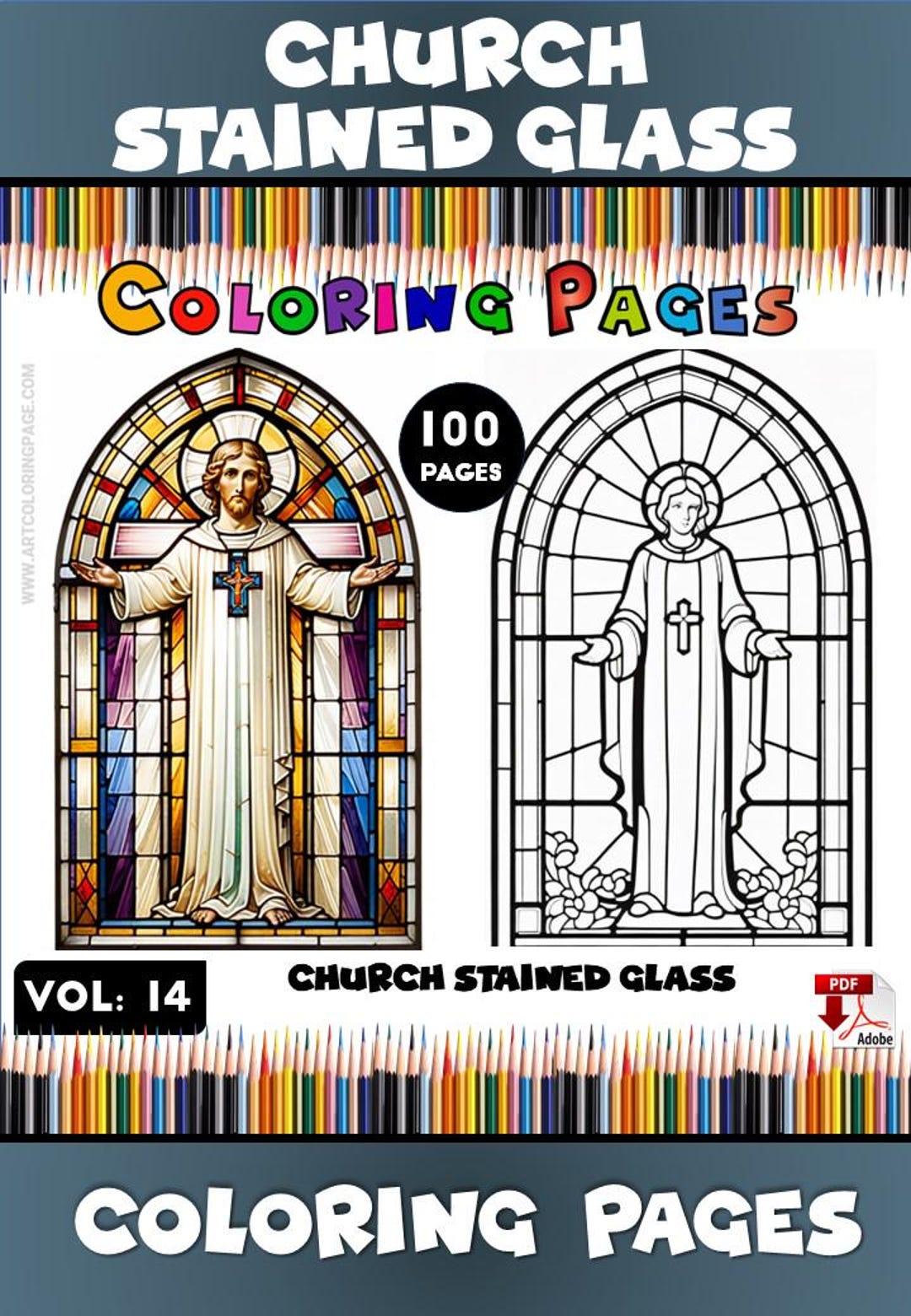 Church Stained Windows Coloring Page Vol 14: | Divine Art Collection ...