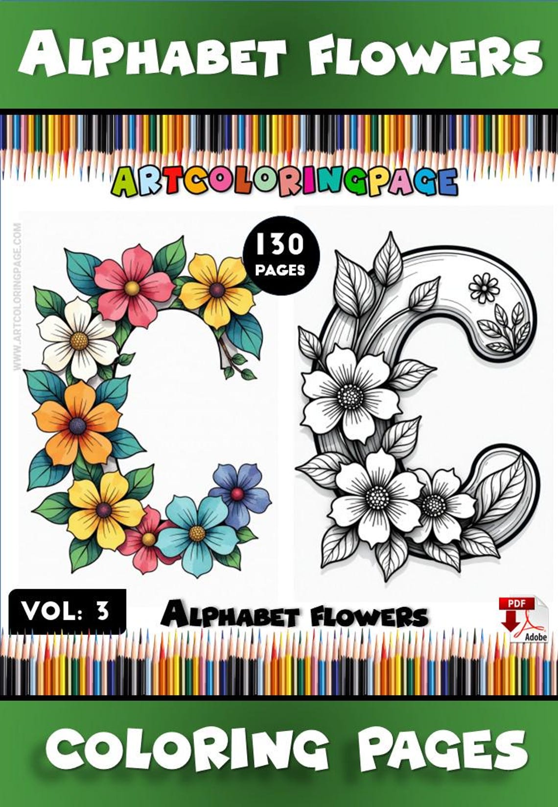 A to Z Flower Alphabet Coloring Pages Vol 3: Your Creative Journey ...