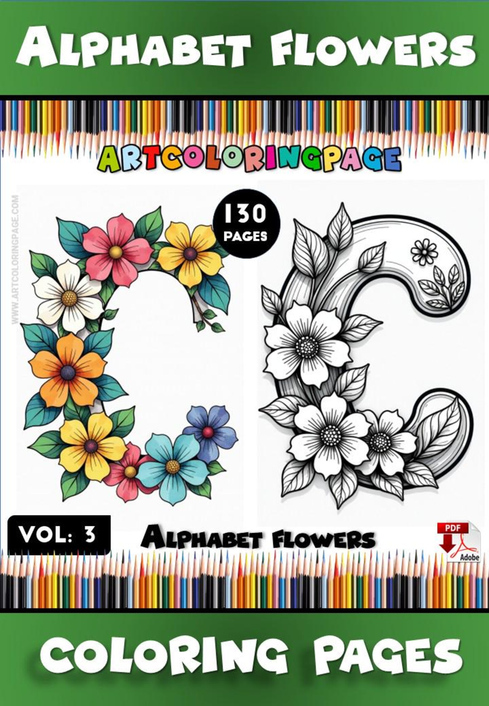A to Z Flower Alphabet Coloring Pages Vol 3: Your Creative Journey ...