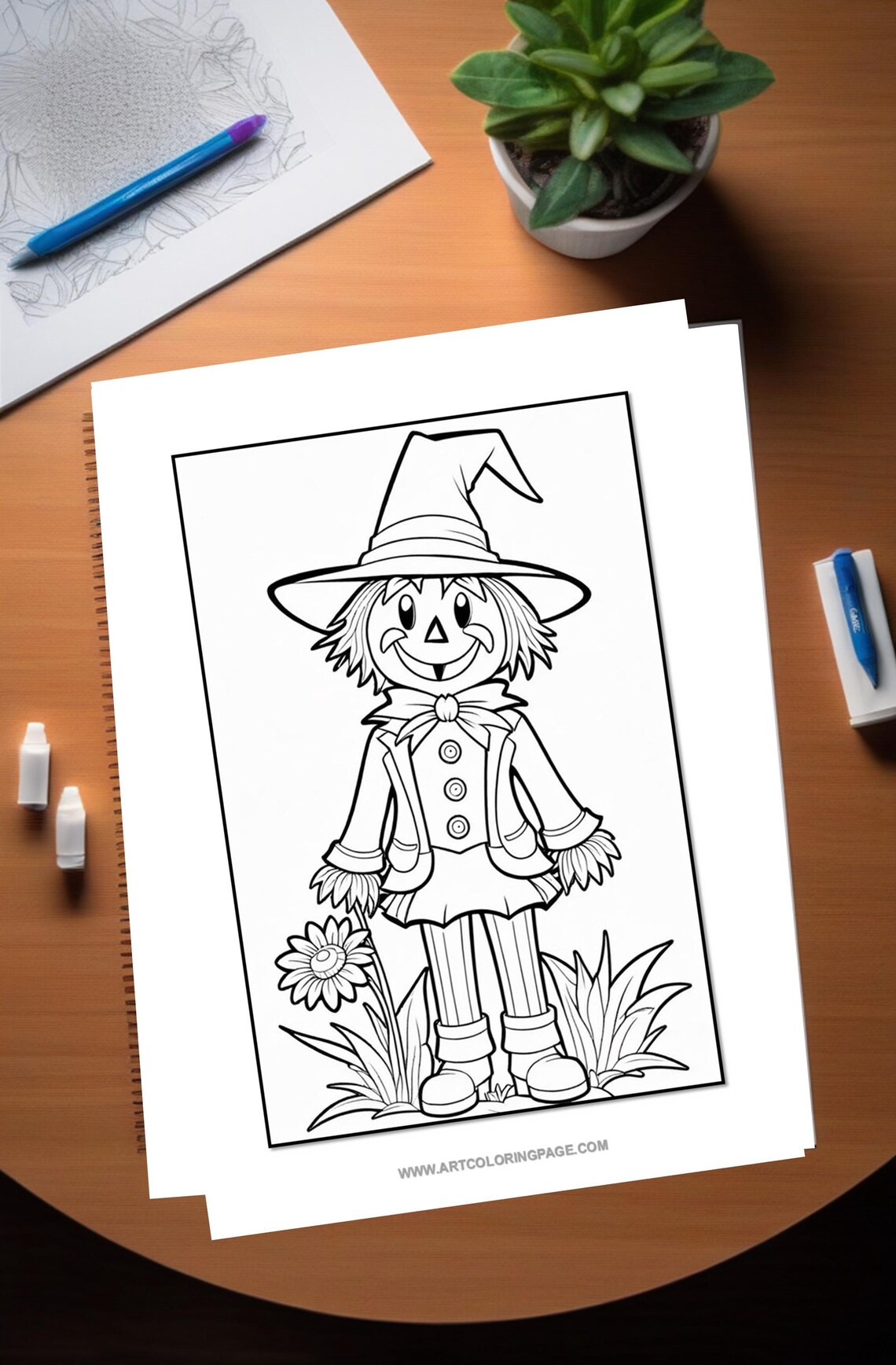 Scarecrow Coloring Pages: 100 Halloween Templates (instant PDF Download ...