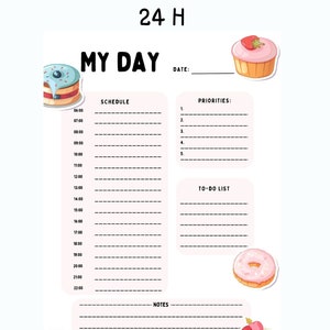 My Day Daily Planner - Pastel Pastries Theme | Sizes A4, A5 | Instant ...