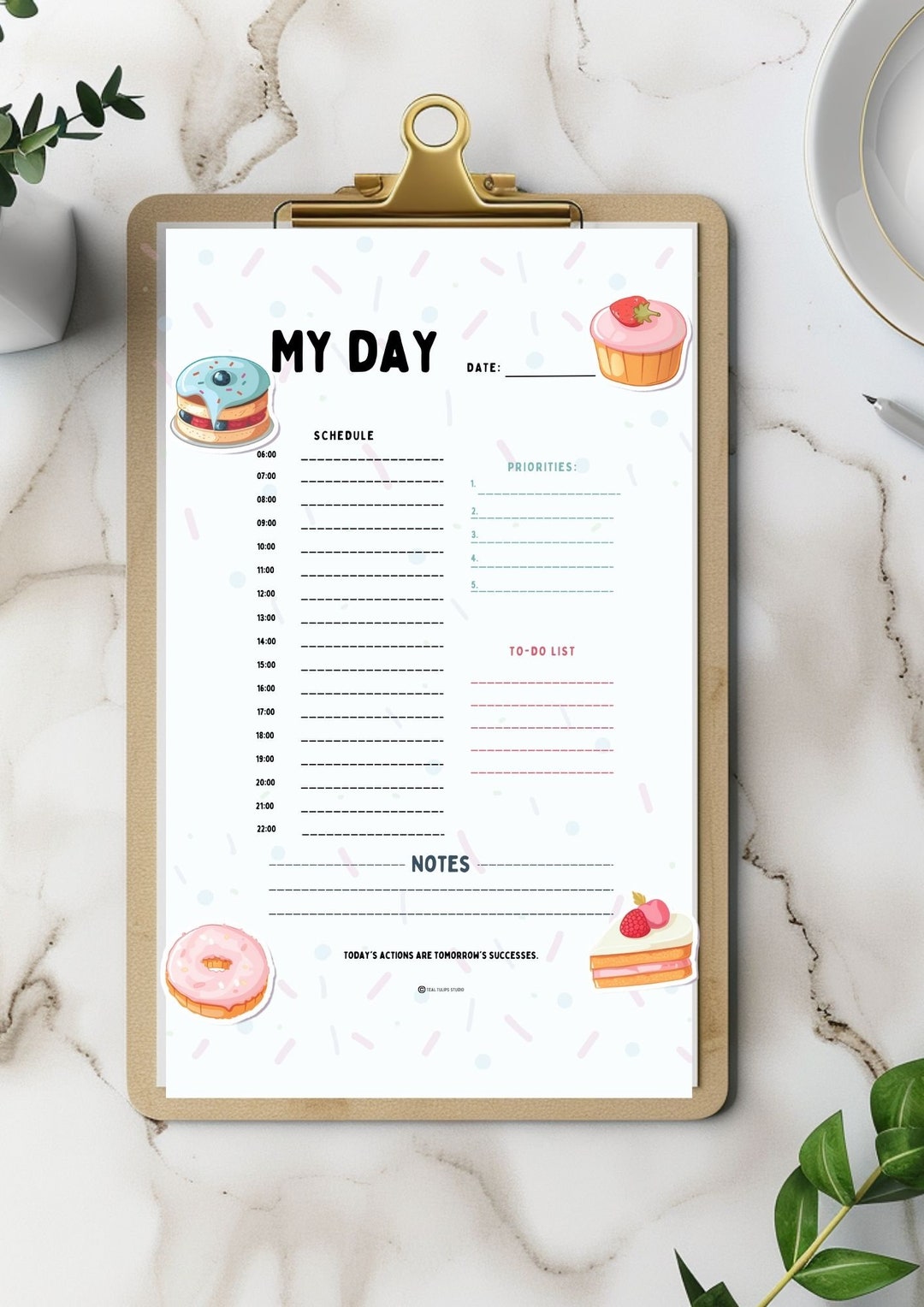 My Day Daily Planner - Pastel Pastries Theme | Sizes A4, A5 | Instant ...