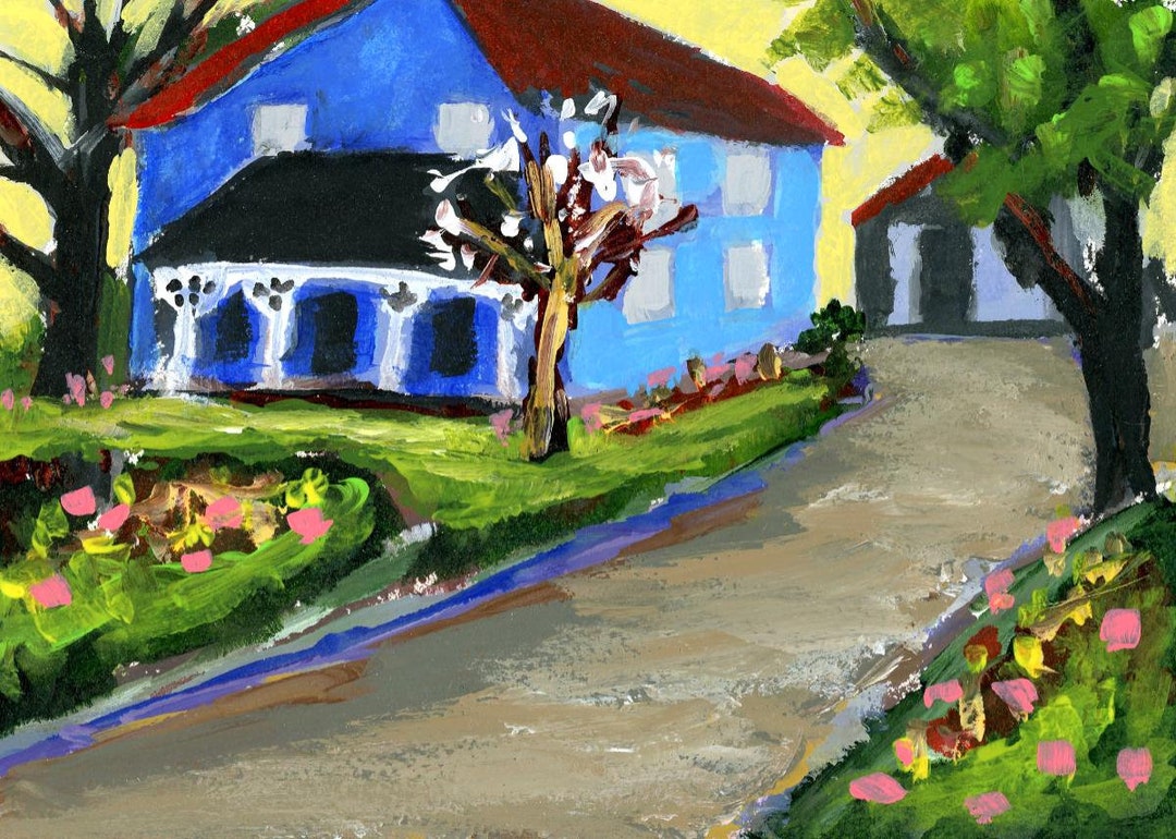 Blue House on Easter Sunday Original Acrylic Painting - Etsy