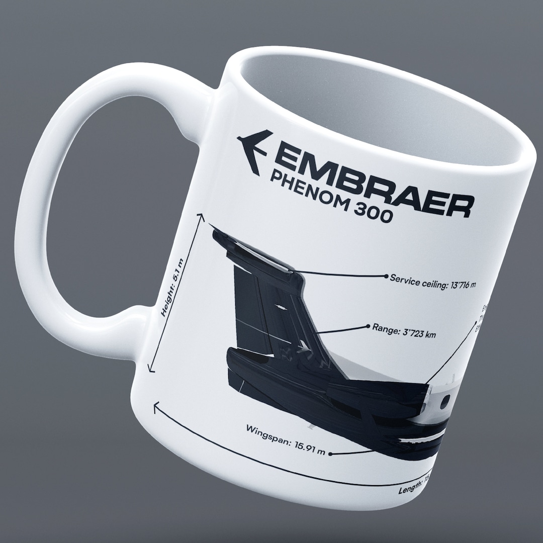 Embraer Phenom 300 Custom Aviation Airplane Aircraft Mug Side View ...