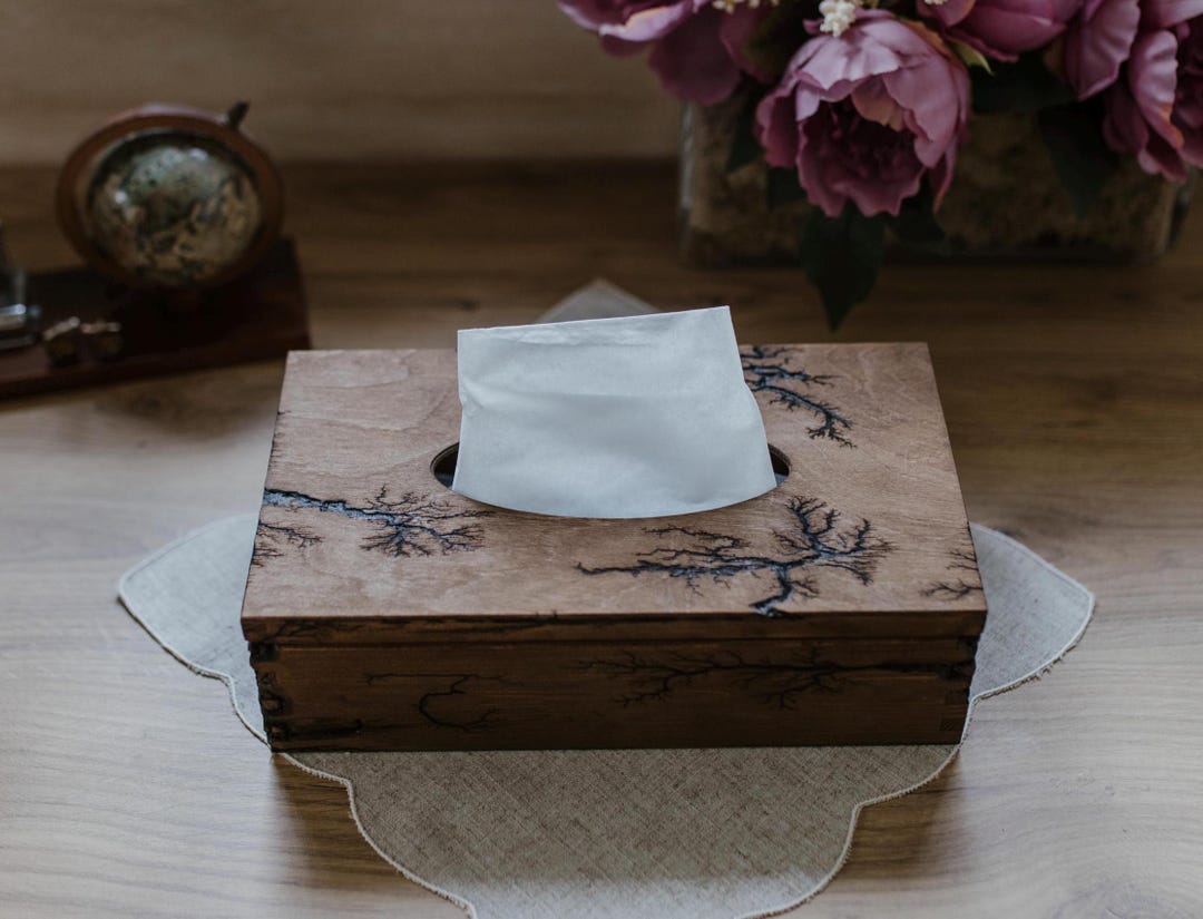 Dark Brown Wooden Tissue Box Rectangular With Classic Branch Motif ...