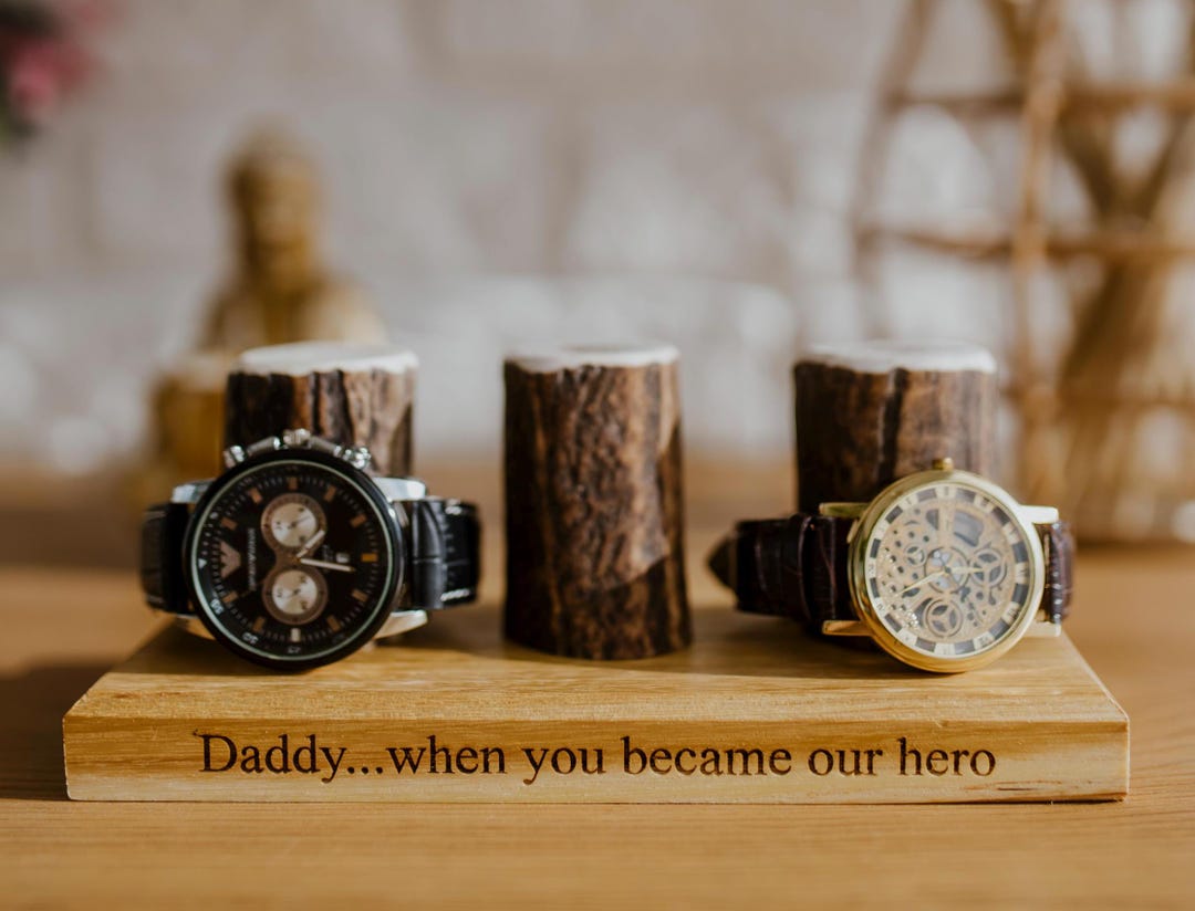 Elegant Wooden Watch Stand for 3 Watches, Men's Jewelry Organizer for ...