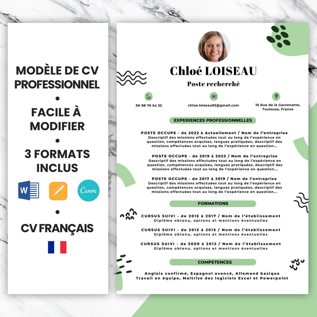 CV LICHEN Modèle Cv Word / Modèle Cv Pages / Modèle Cv Canva / Facile à ...