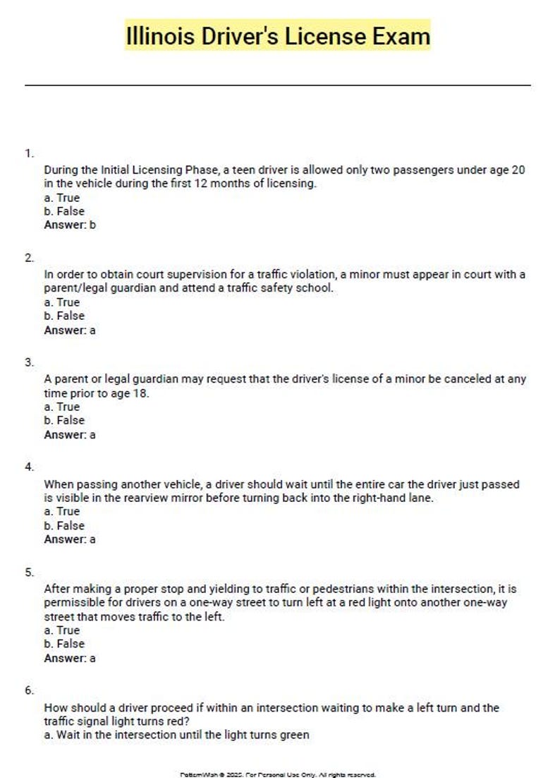 Illinois Driver's License Exam Study Guide | 67 Questions and Answers ...