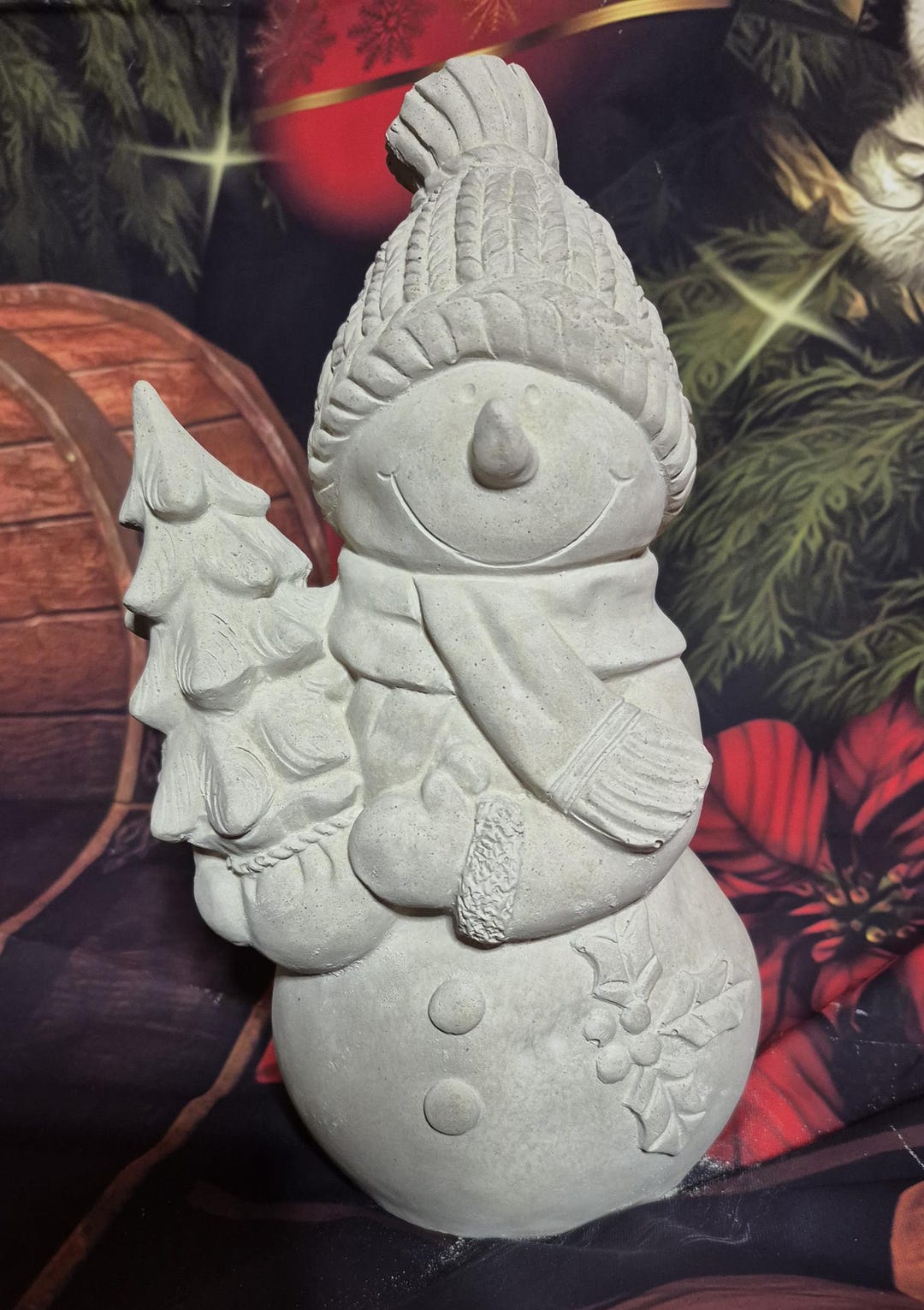 Snowman Holding Christmas Tree Concrete Statue - Etsy