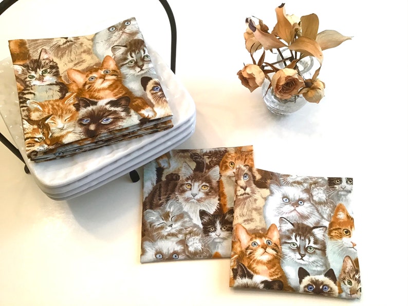 Cats Kittens Fabric Cocktail Napkins Eco Friendly 100% Cotton - Etsy