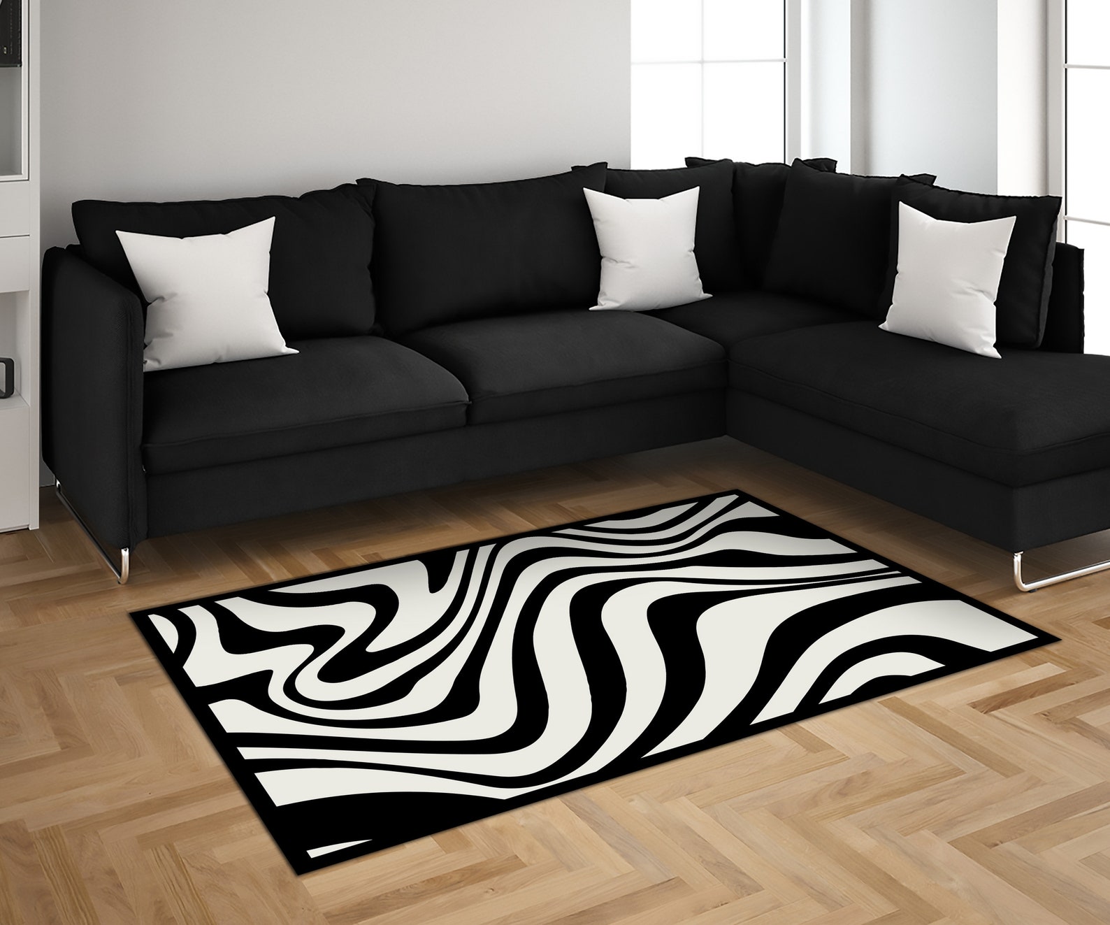 Black and White Abstract Area Rug Living Room Area Rug, Dorm Room Rug ...