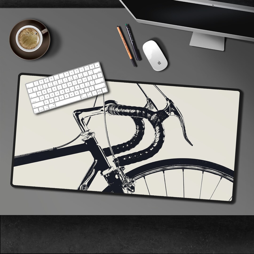 Black and White Cyclist Large Deskmat Mouse Pad, Large Desk Mat ...