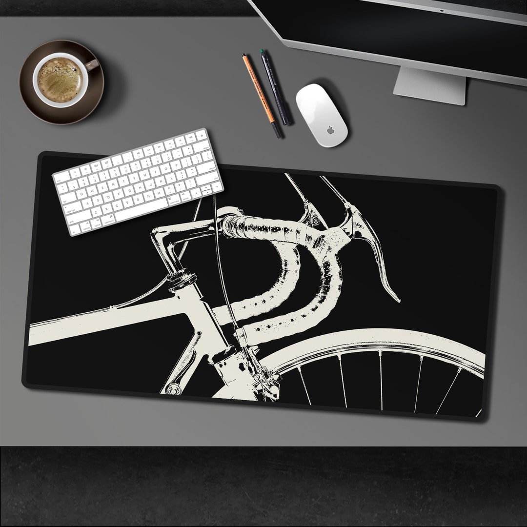 Black and White Cyclist Large Deskmat Mouse Pad, Large Desk Mat ...