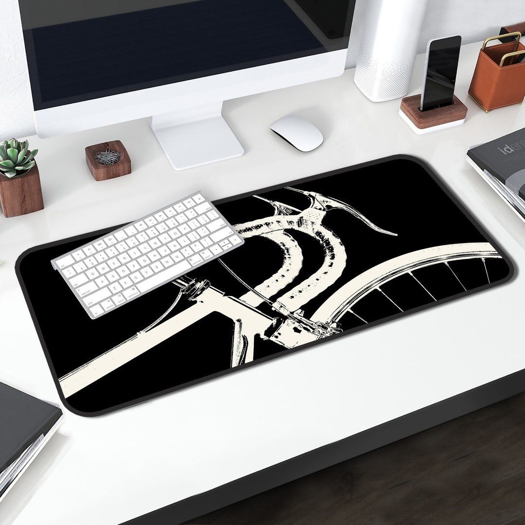 Black and White Cyclist Large Deskmat Mouse Pad, Fitness Large Desk Mat ...