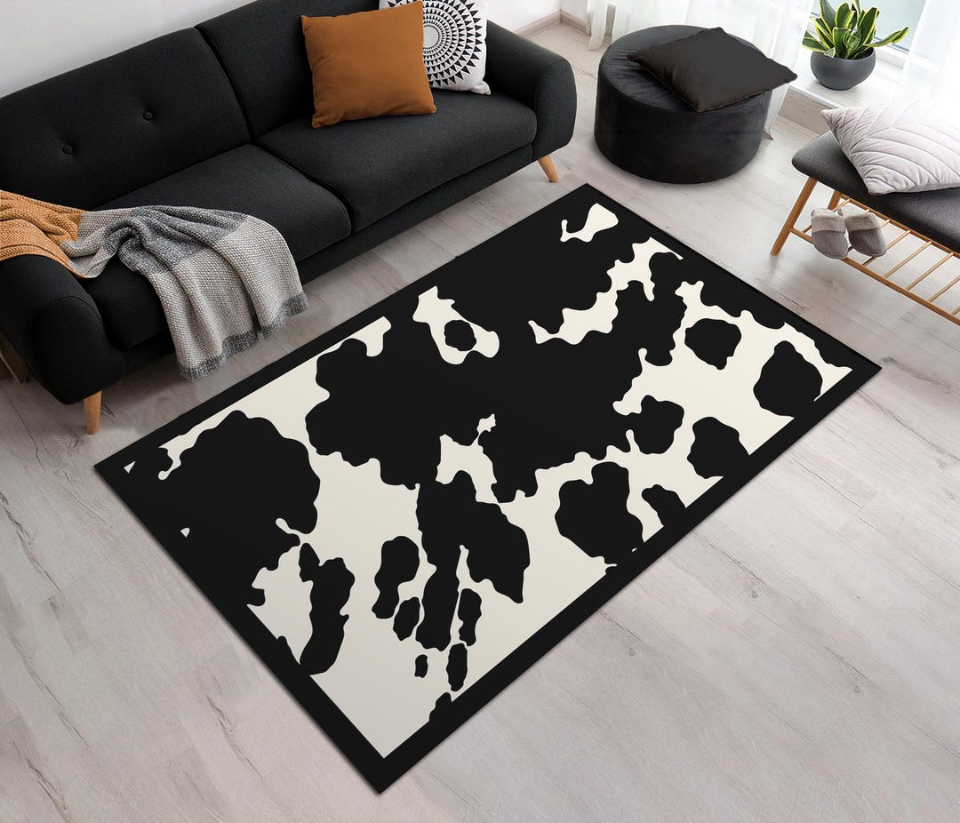 Black and White Cow Print Area Rug, Dorm Room Rug, Home Office Area Rug ...
