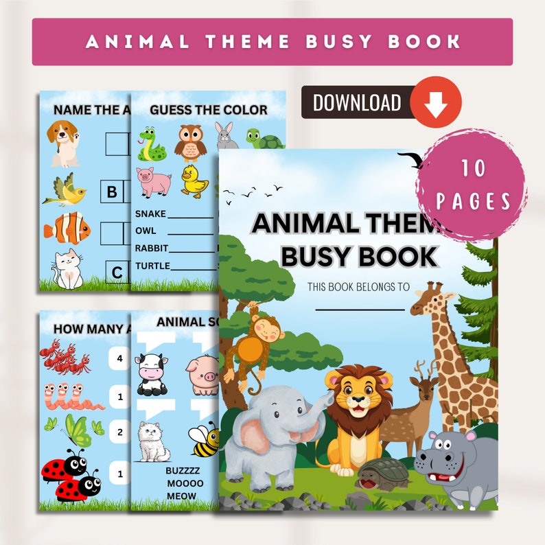 Printable Animal Theme Busy Book Pages for Toddler, Preschool Printable ...