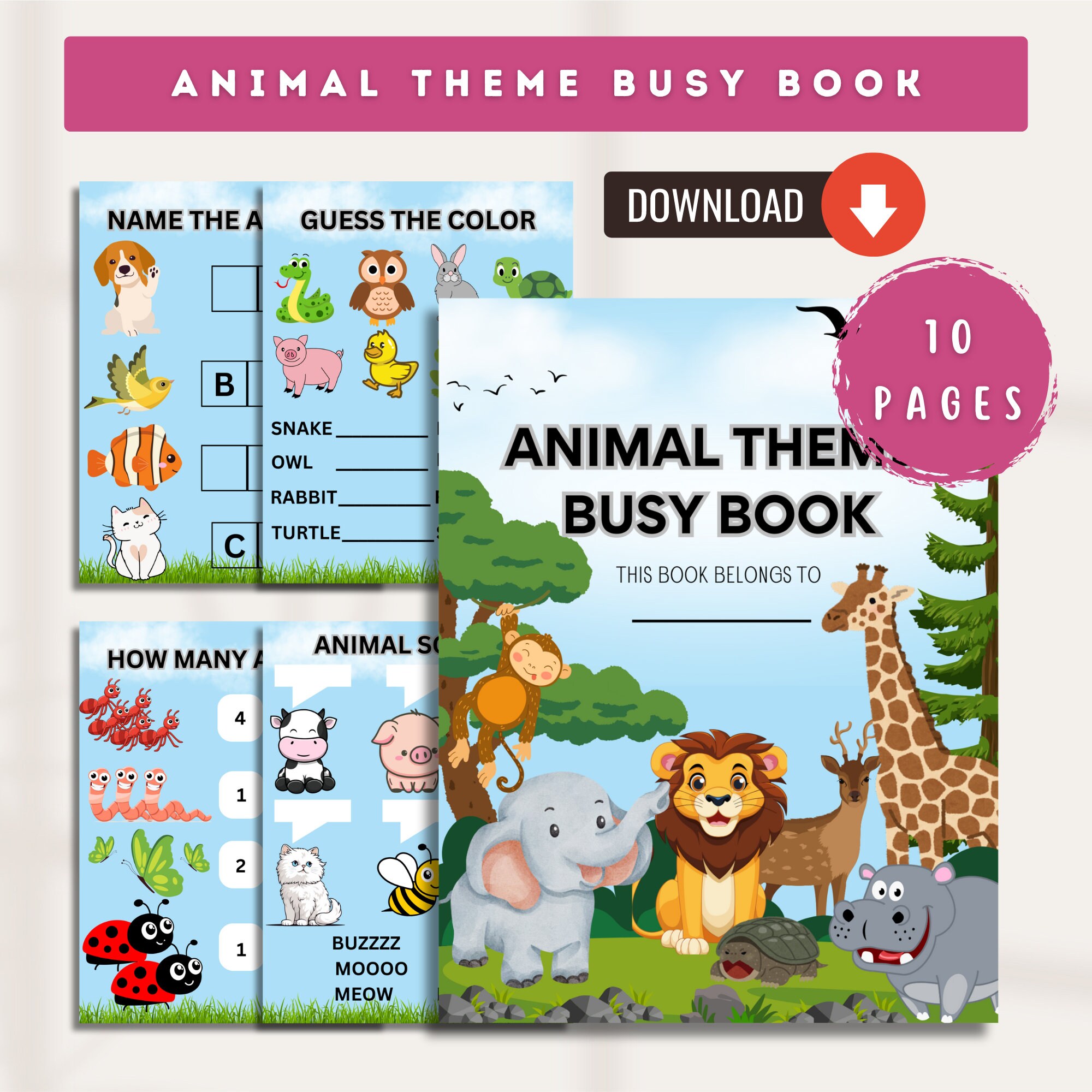 Printable Animal Theme Busy Book Pages for Toddler, Preschool Printable ...