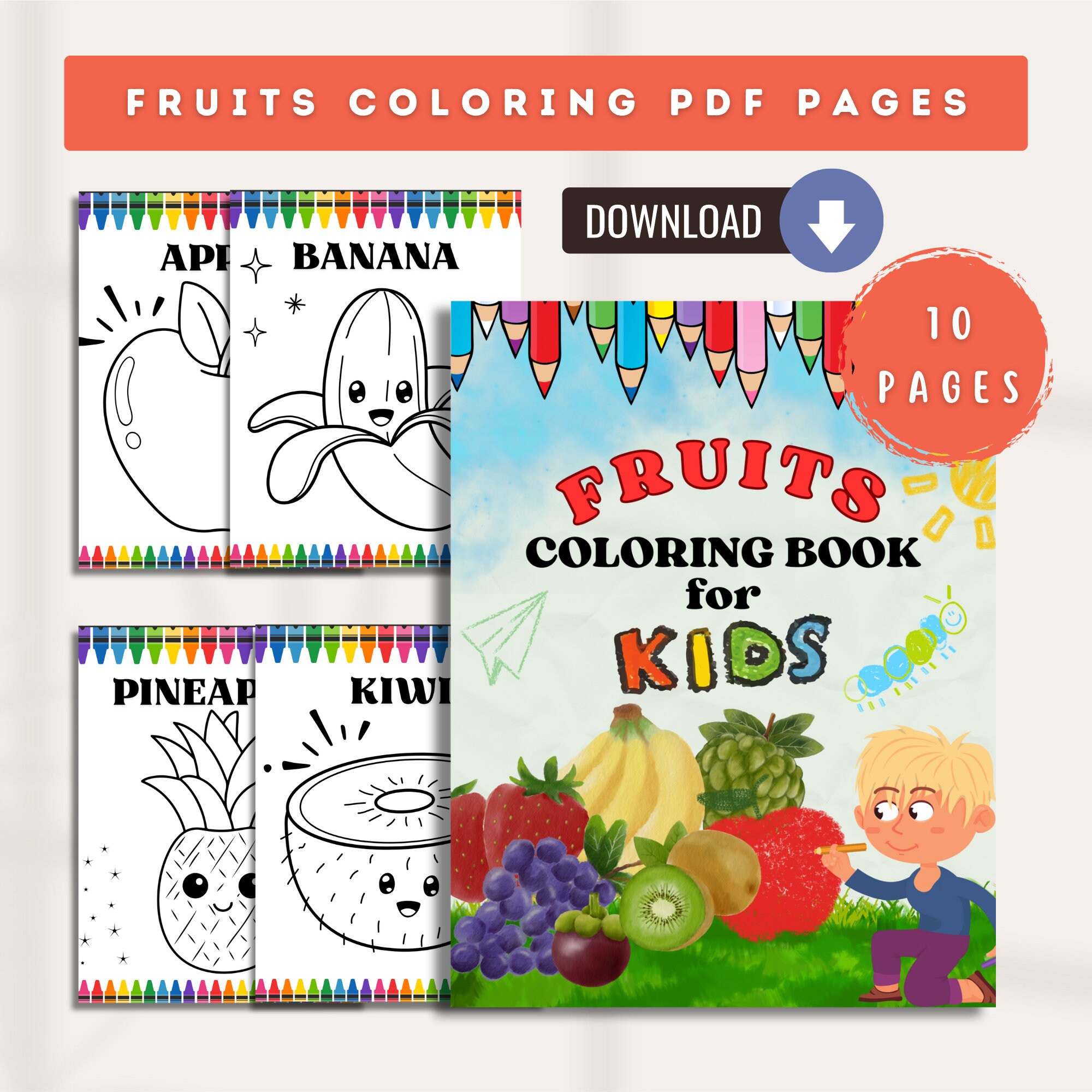 Fruits Coloring for Kids Fruit Coloring Worksheet Printable Coloring ...