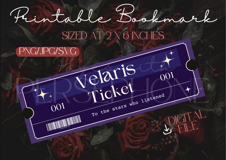 Ticket to Velaris Printable Bookmark digital Download, Feyre, Rhysand ...