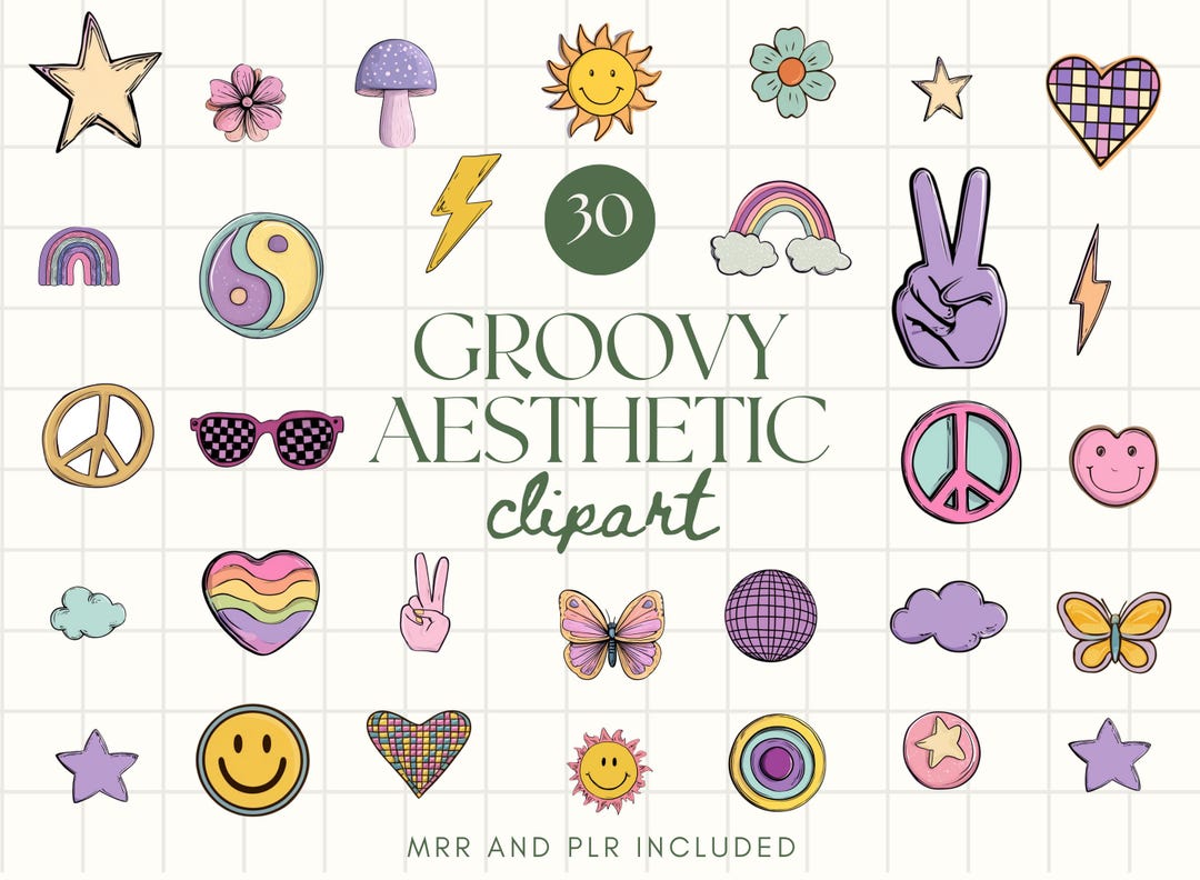 Groovy Clipart Bundle MRR PLR Clipart 70s Retro Bundle Modern Groovy ...