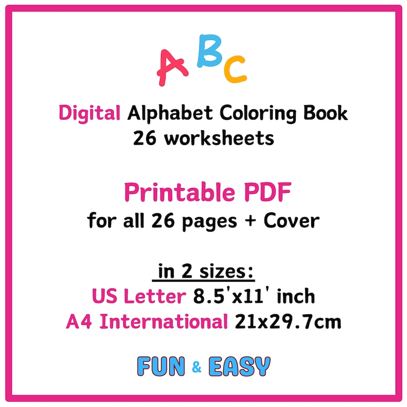 Printable Alphabet Coloring Book, 26 Cute Pages, Homeschool ABC ...
