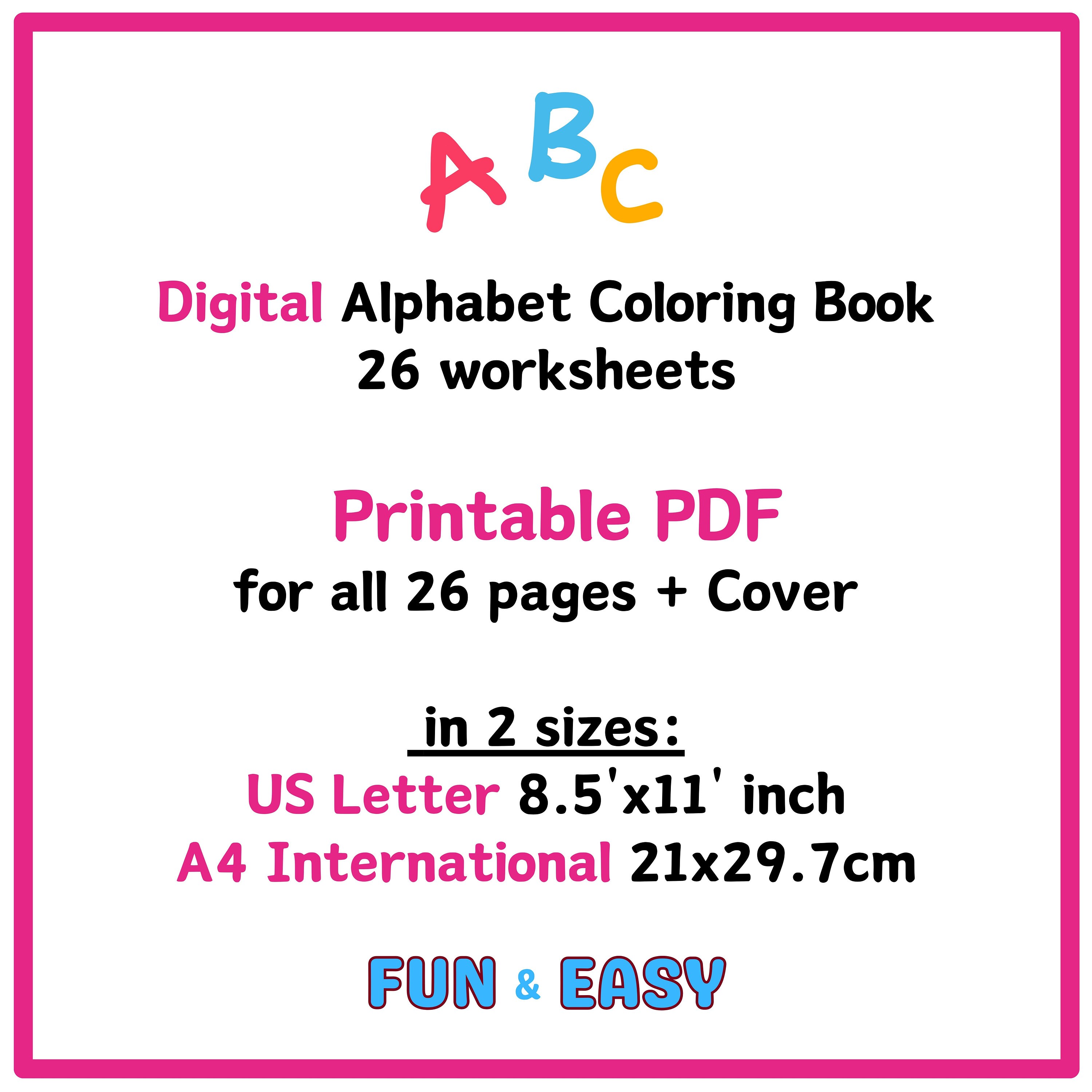 Printable Alphabet Coloring Book, 26 Cute Pages, Homeschool ABC ...