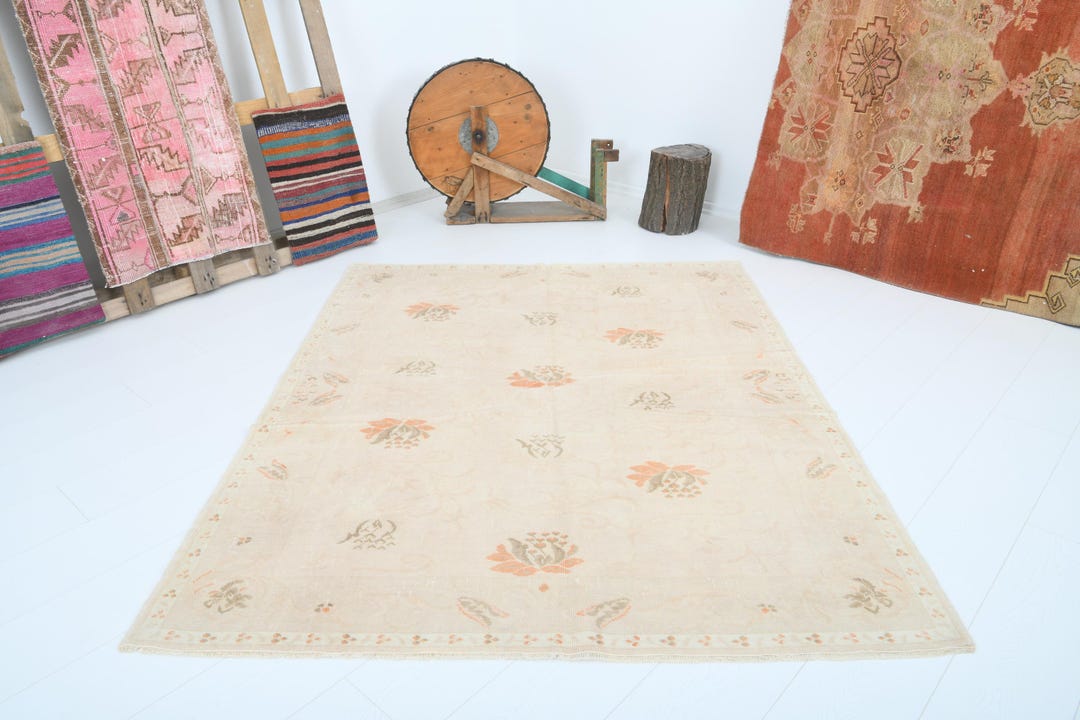5x6 Rug,faded Vintage Rug,turkish Area Rug,oushak Rug 5x6,rug for ...
