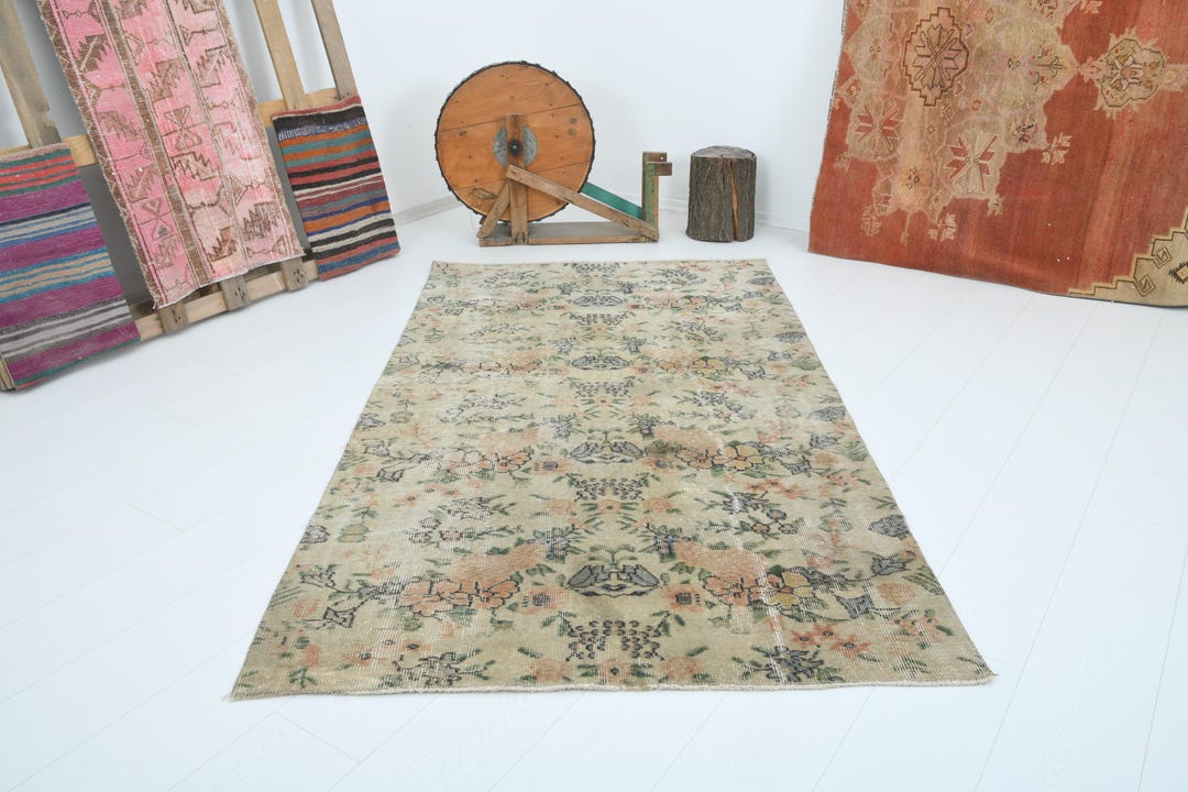4x8 Rug,faded Vintage Rug,turkish Area Rug,oushak Rug 4x8,rug for ...