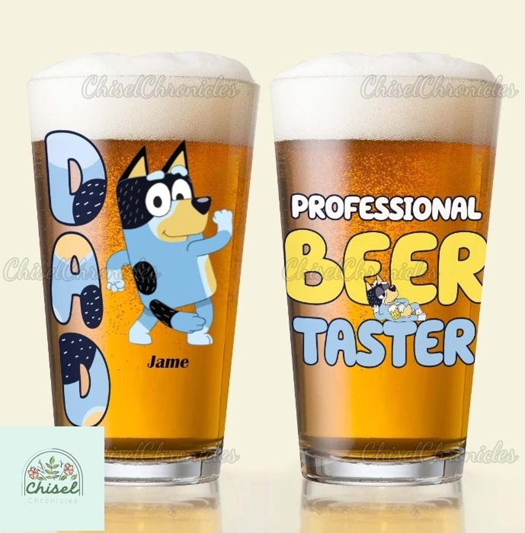 Personalized Bluey Beer Glass, Dad Bluey Beer Glass, Bluey Family Beer ...
