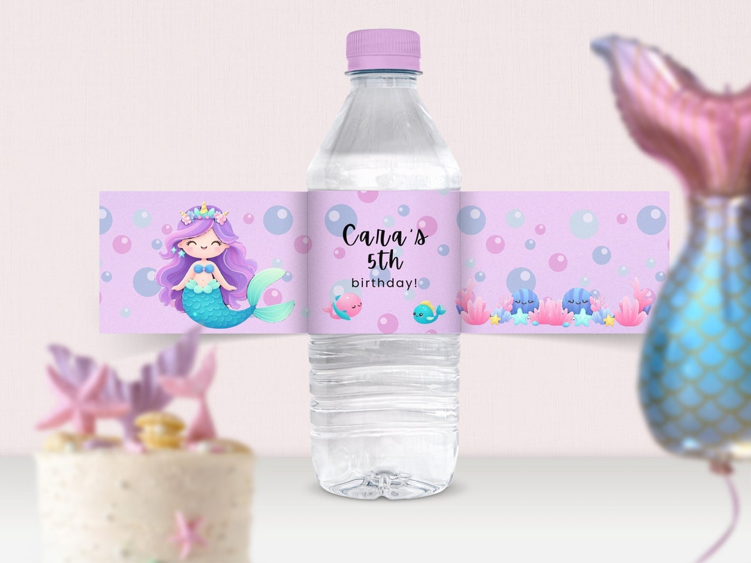 Editable 8x2 Mermaid Birthday Water Bottle Label, Girls Birthday,under ...