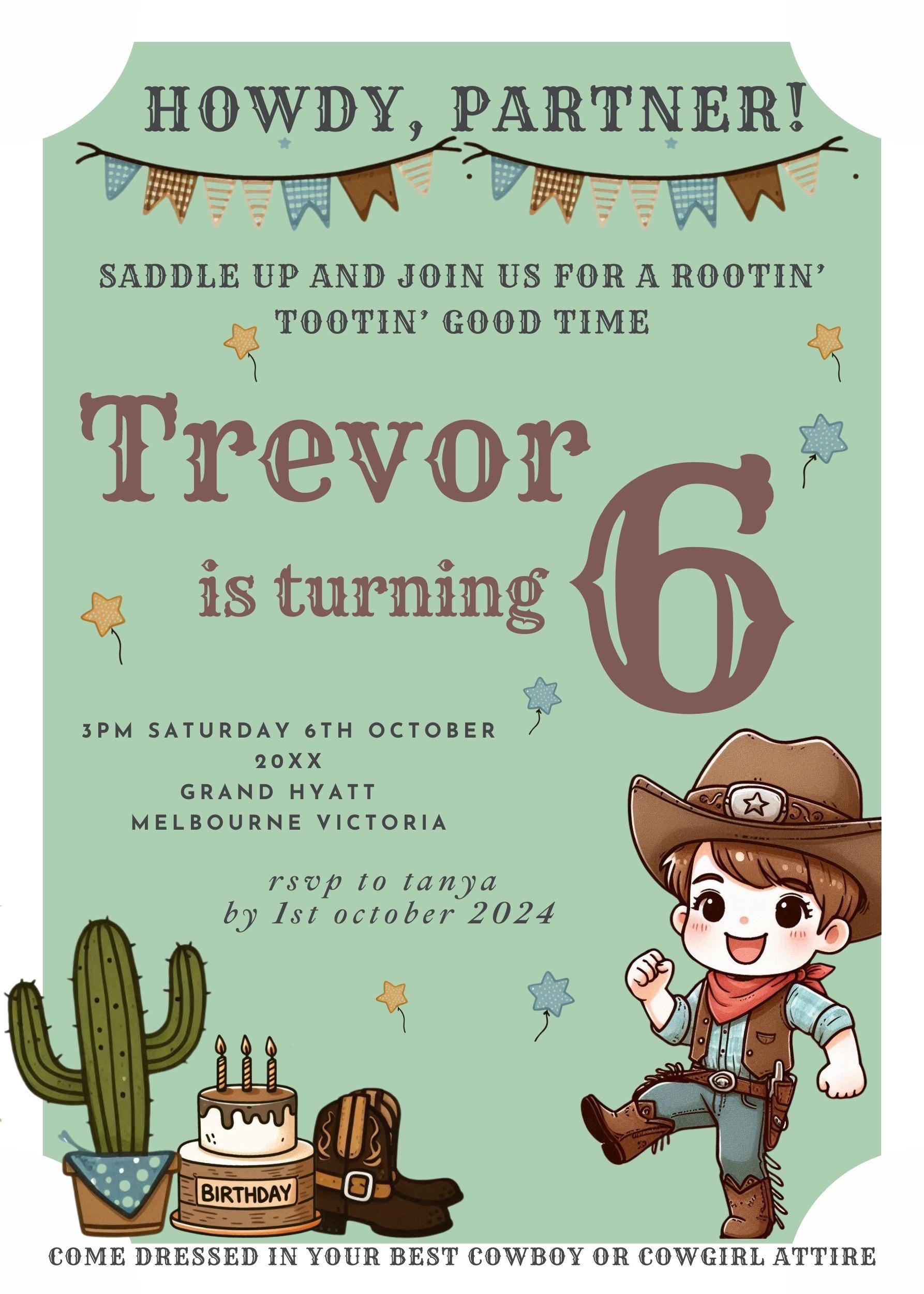 Editable 5x7 Cowboy Theme Birthday Invitation Template, Wild West Theme ...