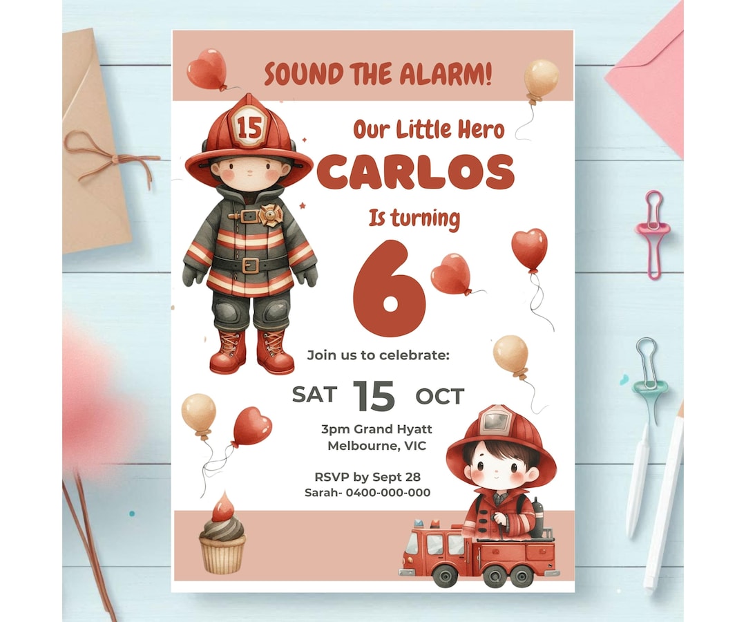 Editable Firetruck Invitation, Customizable Fire Truck Theme Birthday ...