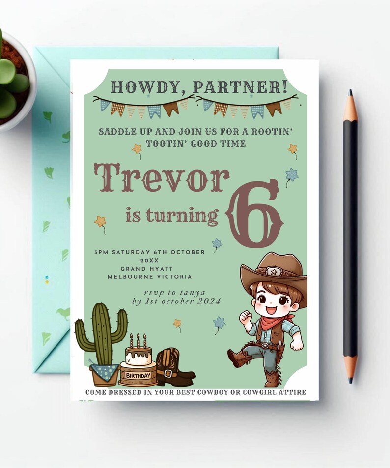 Editable 5x7 Cowboy Theme Birthday Invitation Template, Wild West Theme ...