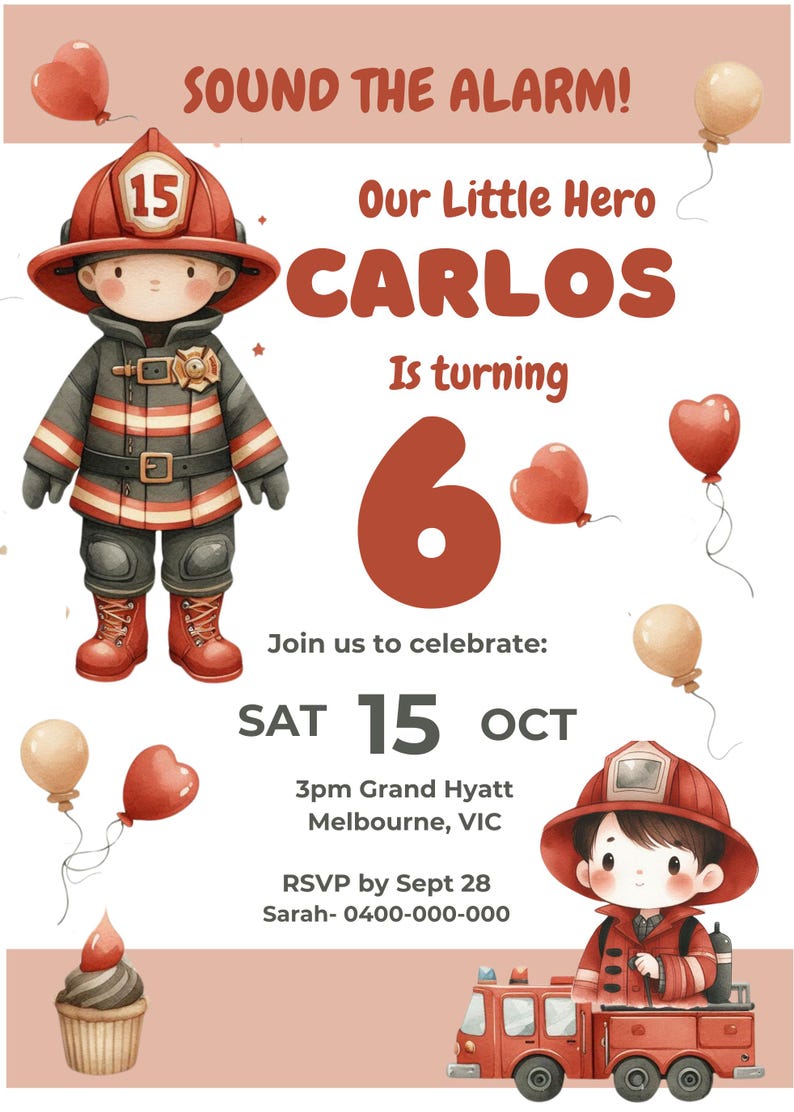 Editable Firetruck Invitation, Customizable Fire Truck Theme Birthday ...