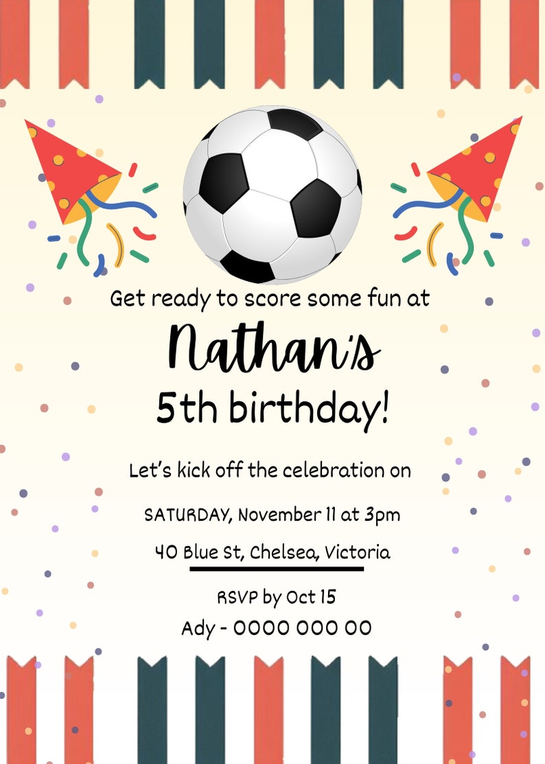 Editable Soccer Birthday Invitation Template, Birthday Party ...
