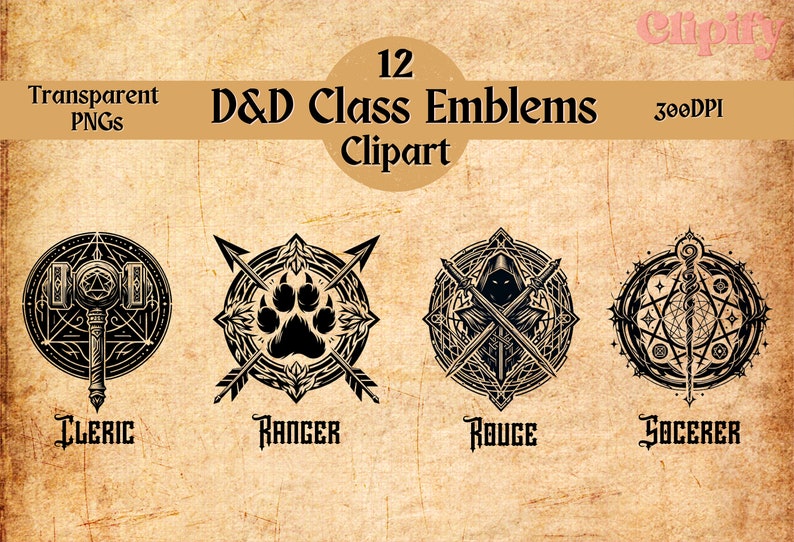 Dungeons and Dragons Class Logo Emblem, Clipart Bundle, D&D Symbols ...