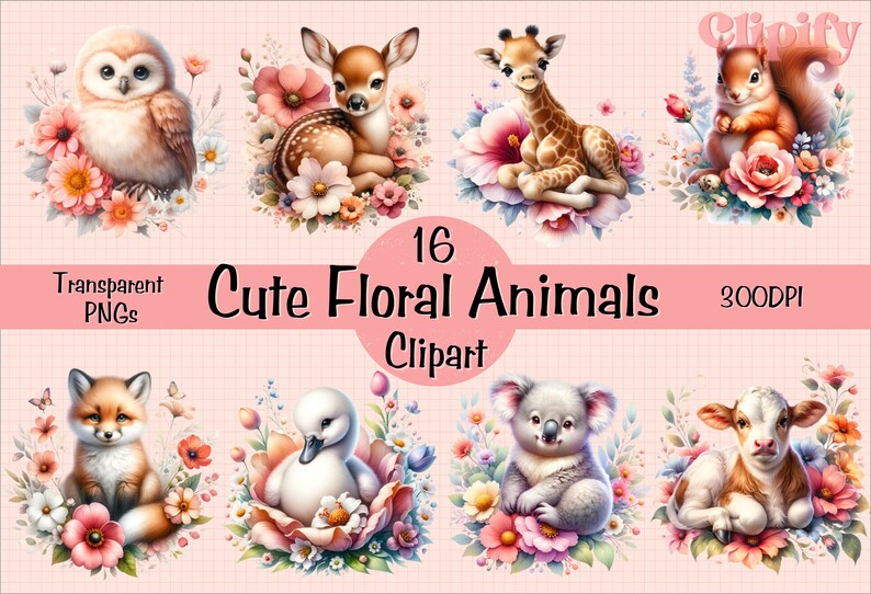 Watercolor Animal Clipart Bundle, Cute Animal Images, Animal PNG ...