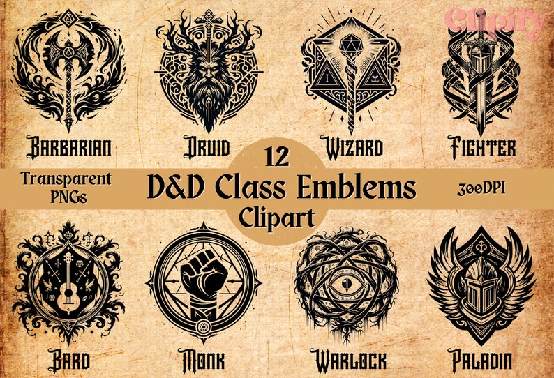 Dungeons and Dragons Class Logo Emblem, Clipart Bundle, D&D Symbols ...